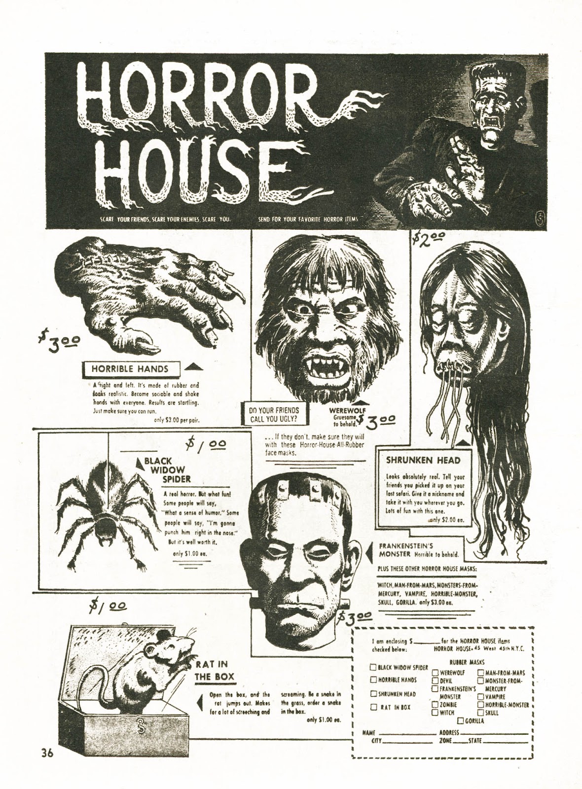 Horror House Ad - September 1963 | Blood Curdling Blog of Monster Masks