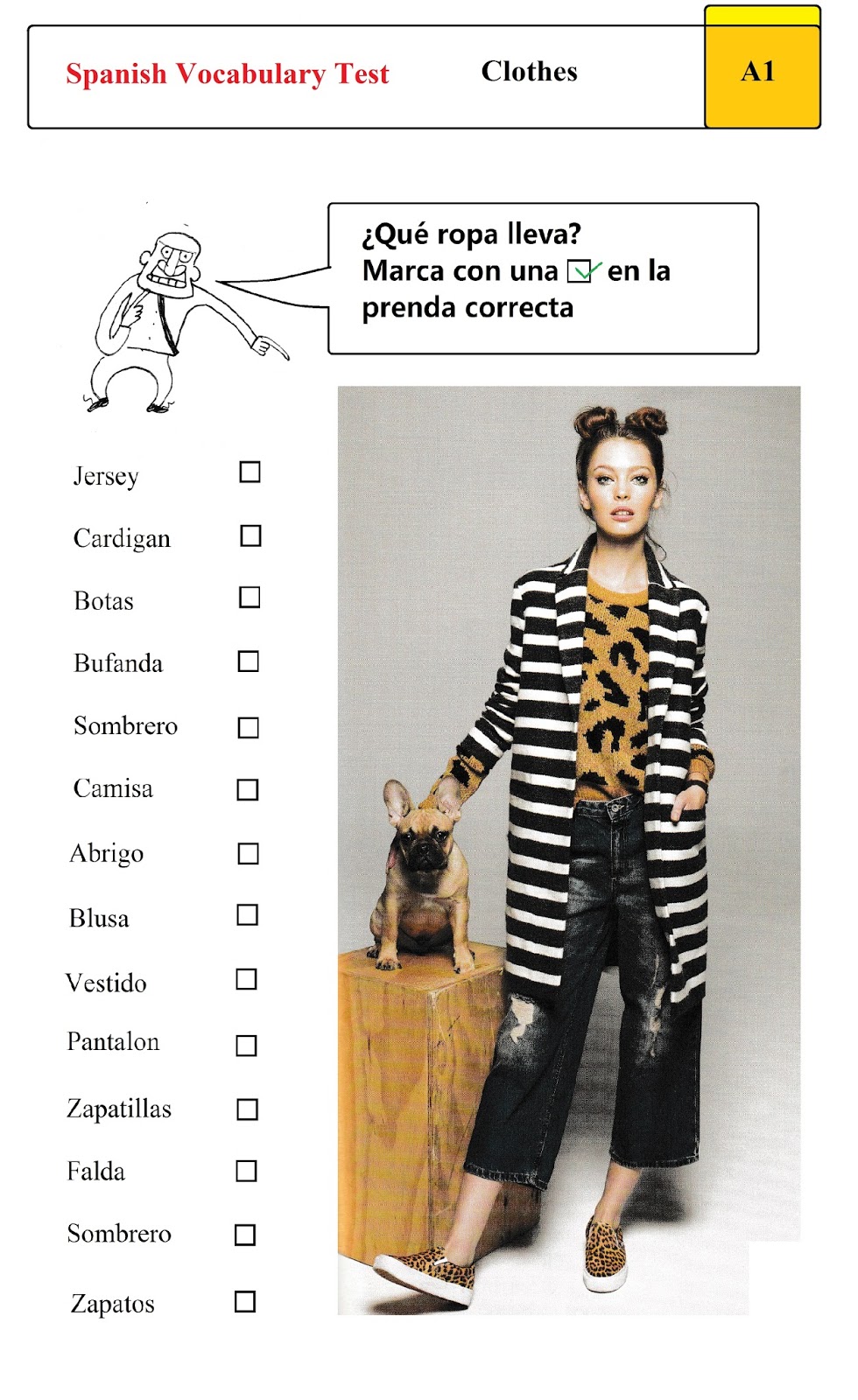Spanish Test: 西班牙词汇测试 Clothes (A1)