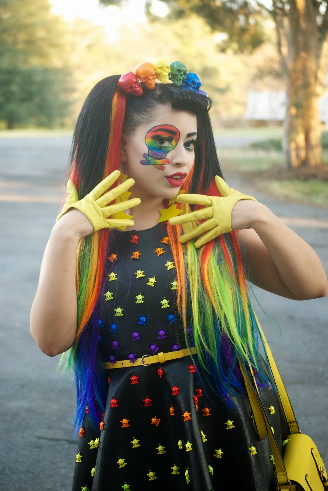 ALEXANDRAMETALCLOWN: FAUX LEATHER RAINBOW CHARMS SKULL OUTFIT