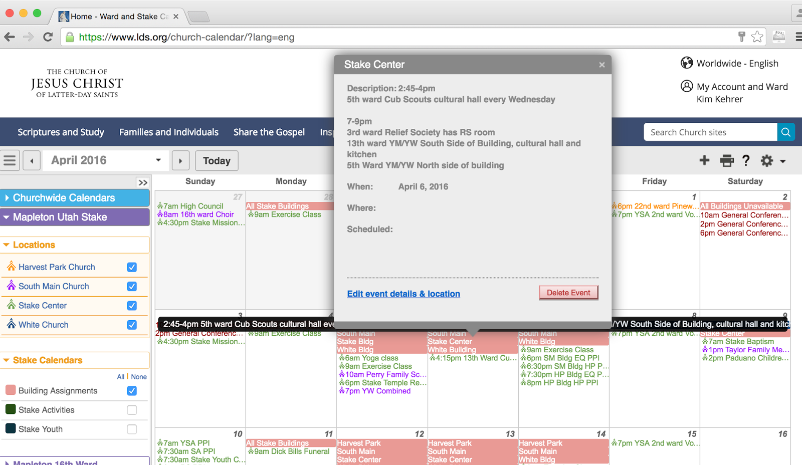 Mapleton Stake Building Reservations: 2017