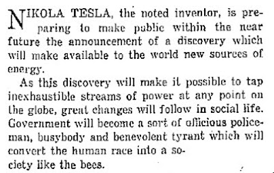 Great Scientific Discovery Impends - A Nikola Tesla Newspaper Article ...