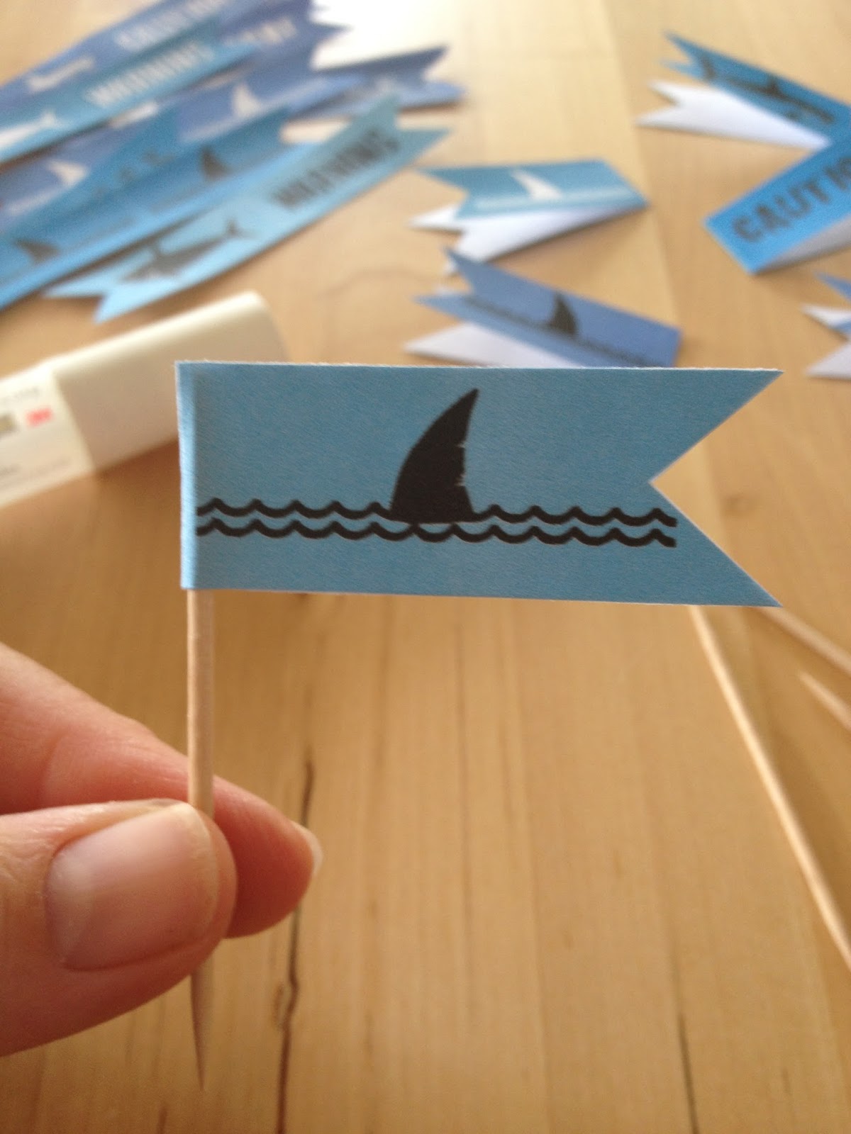 Project: Mommie: Shark Week Cupcake Topper Flags, for Shark Week!