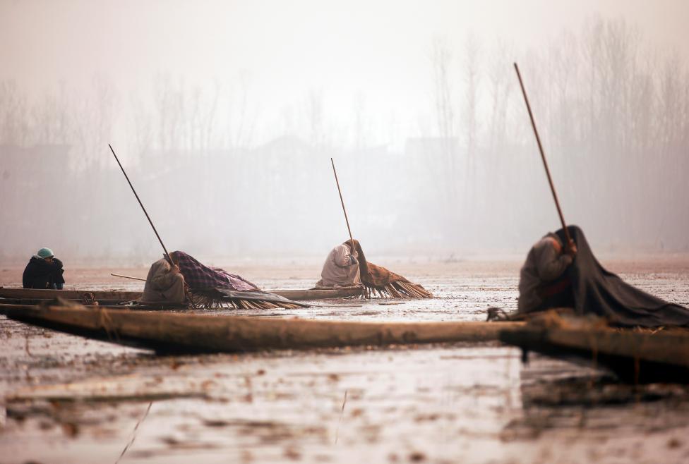 The Anchar Lake on a cold day in Srinagar