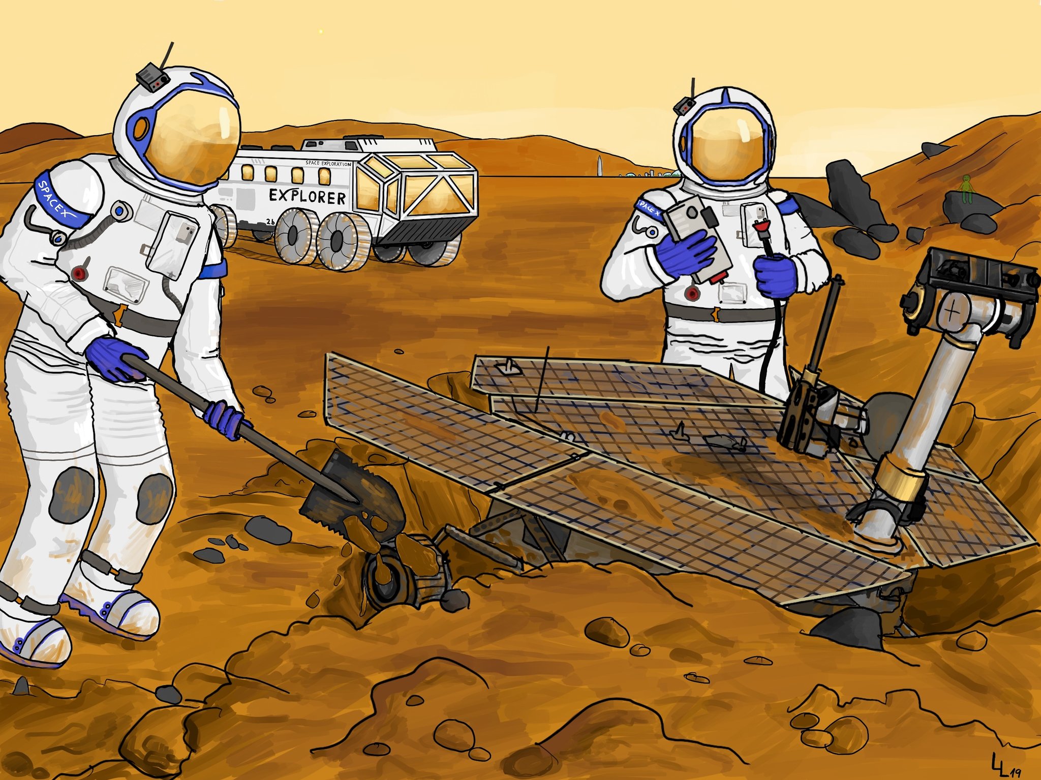 SpaceX explorers digging out Opportunity by Leonhard Loacker | human Mars
