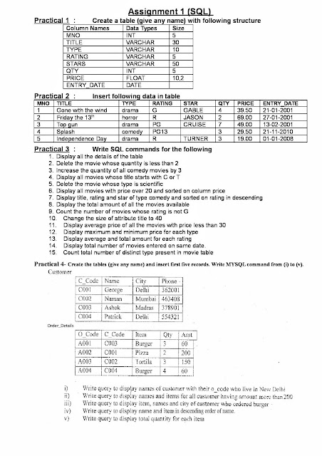 Computer Science: Computer Science Assignment 1 to 4 (Class-12)