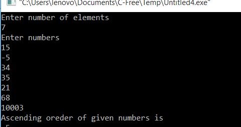 All C Programs: Program 110:Sort array in Ascending order