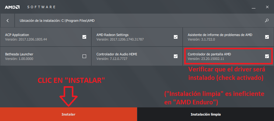 Instalación y verificación de drivers gráficos en AMD Enduro - Notebook GPU