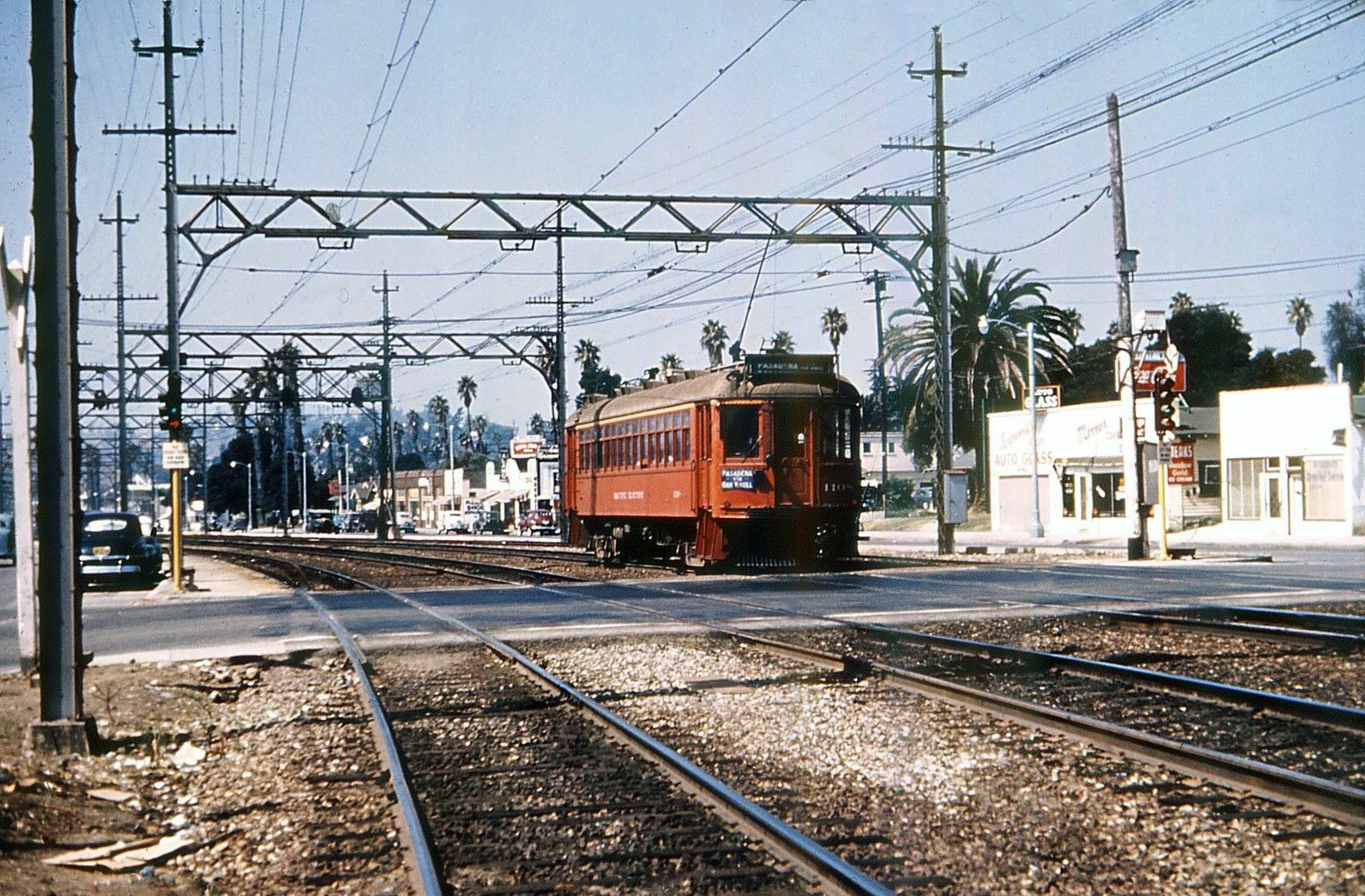 transpress nz: Pacific Electric interurban on a Pasadena run, L.A., 1950s