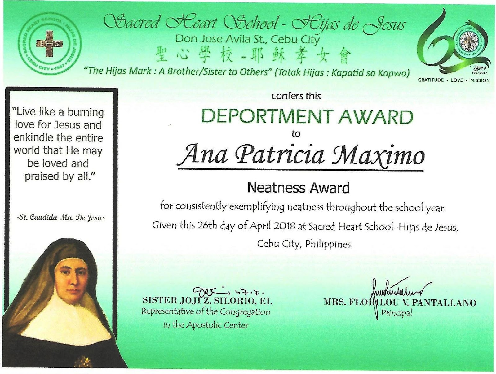 Building Champions Off & On the Field: NEATNESS AWARD