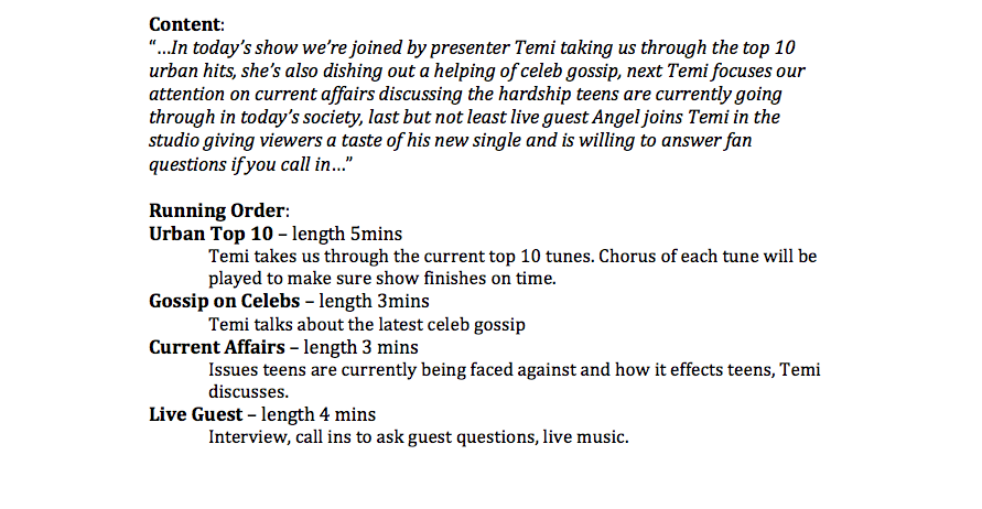 unit 7 - radio blog.: Radio Show Proposal.