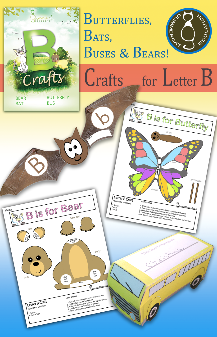 Glimmercat Education: Butterflies, Bats, Buses and Bears! Crafts for ...
