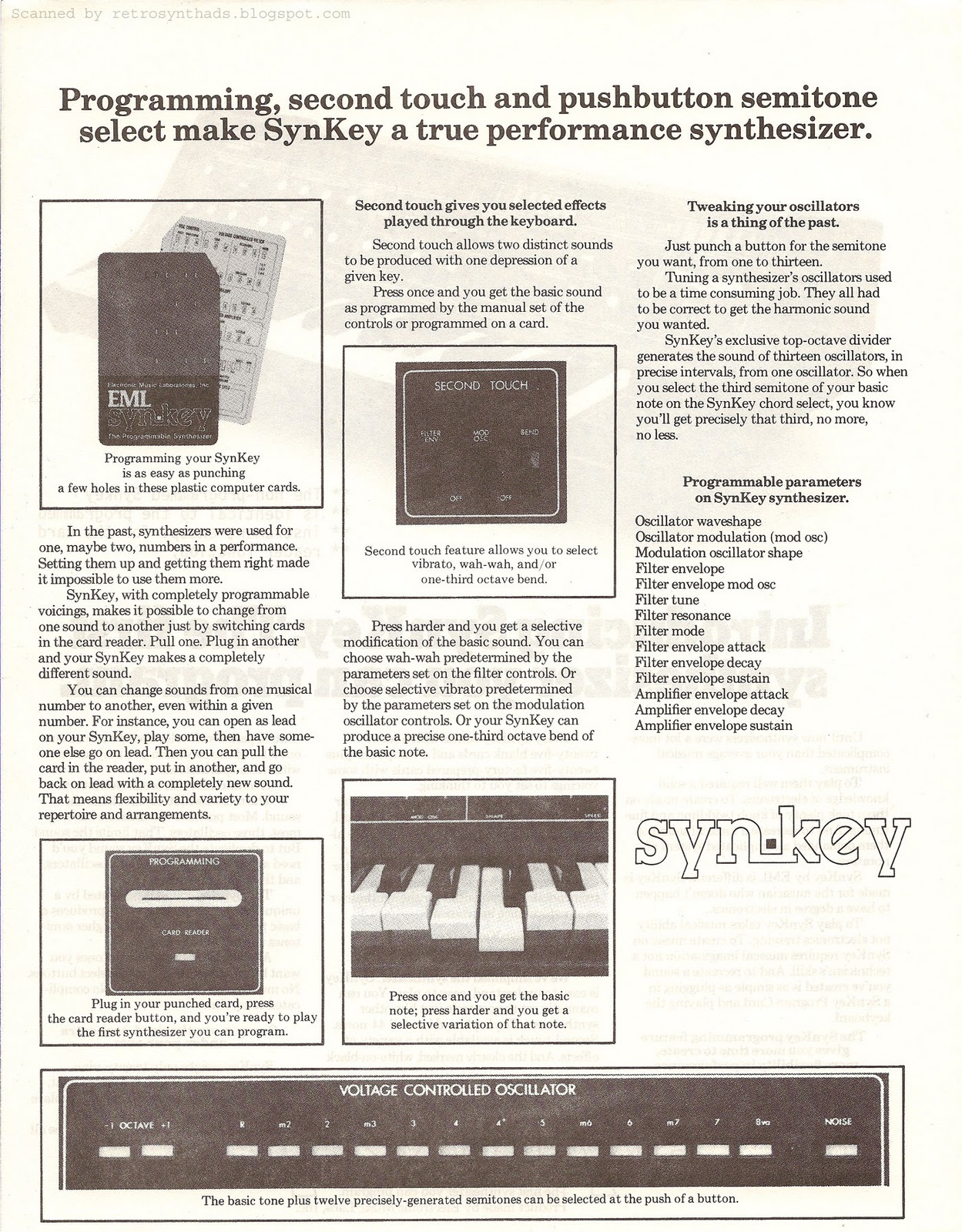 Retro Synth Ads: EML SynKey 2-sided brochure, approximately 1978