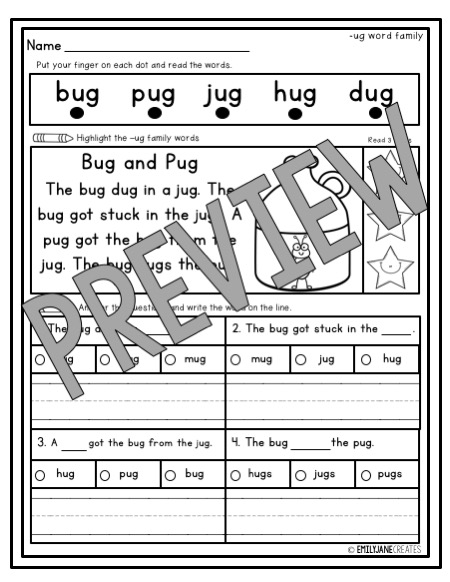 Emily Jane Creates: READING COMPREHENSION PASSAGES-CVC WORD FAMILY WORDS