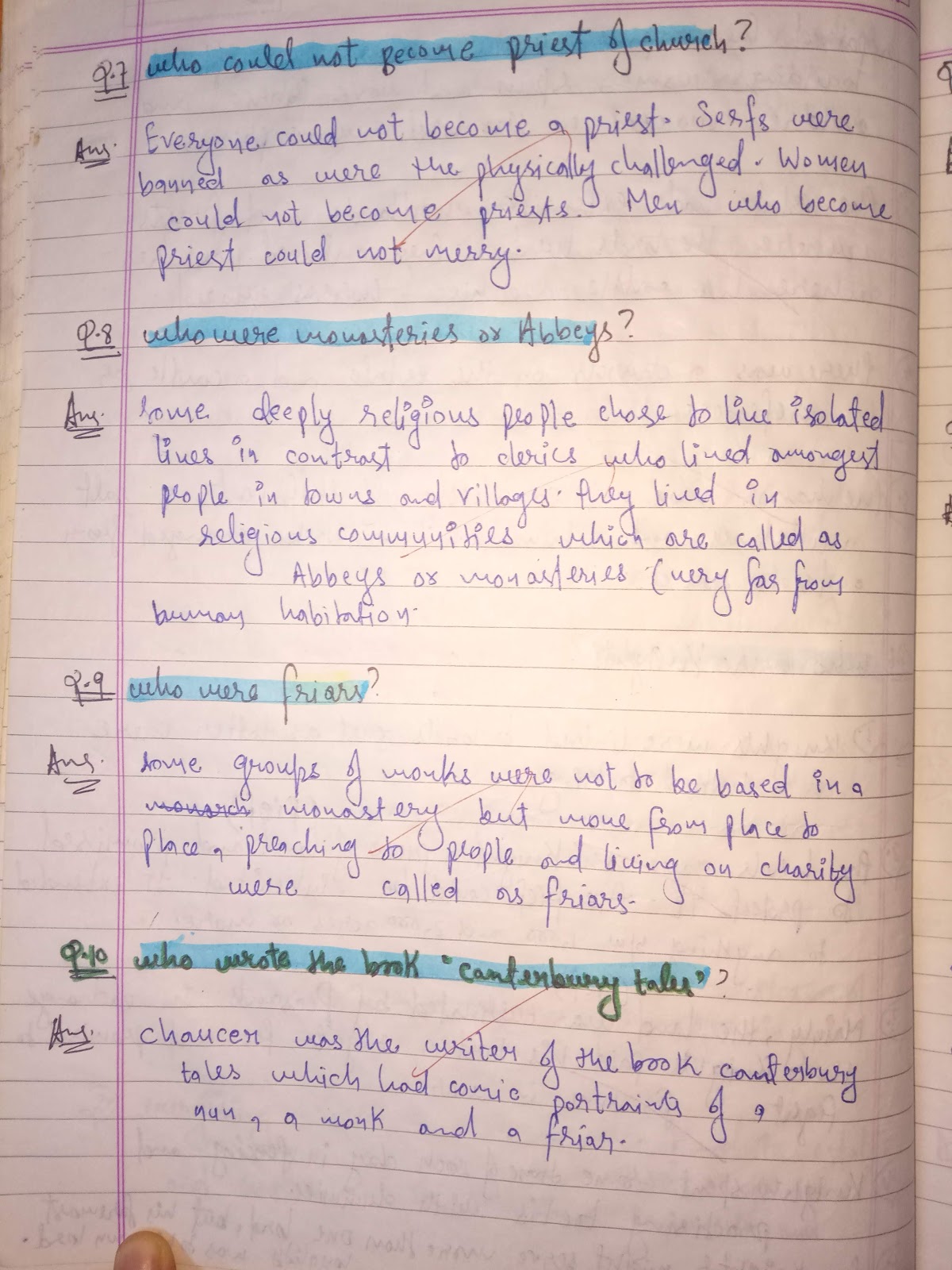 Handwritten Notes of The Three Orders - class 11th - History