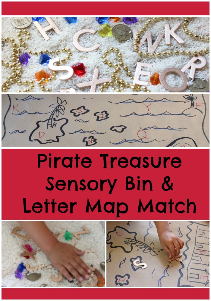 Kitchen Floor Crafts: Pirate Treasure Sensory Bin & Letter Map Match