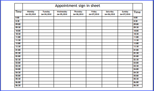 Printable Sign In Sheet For Recording Static Information