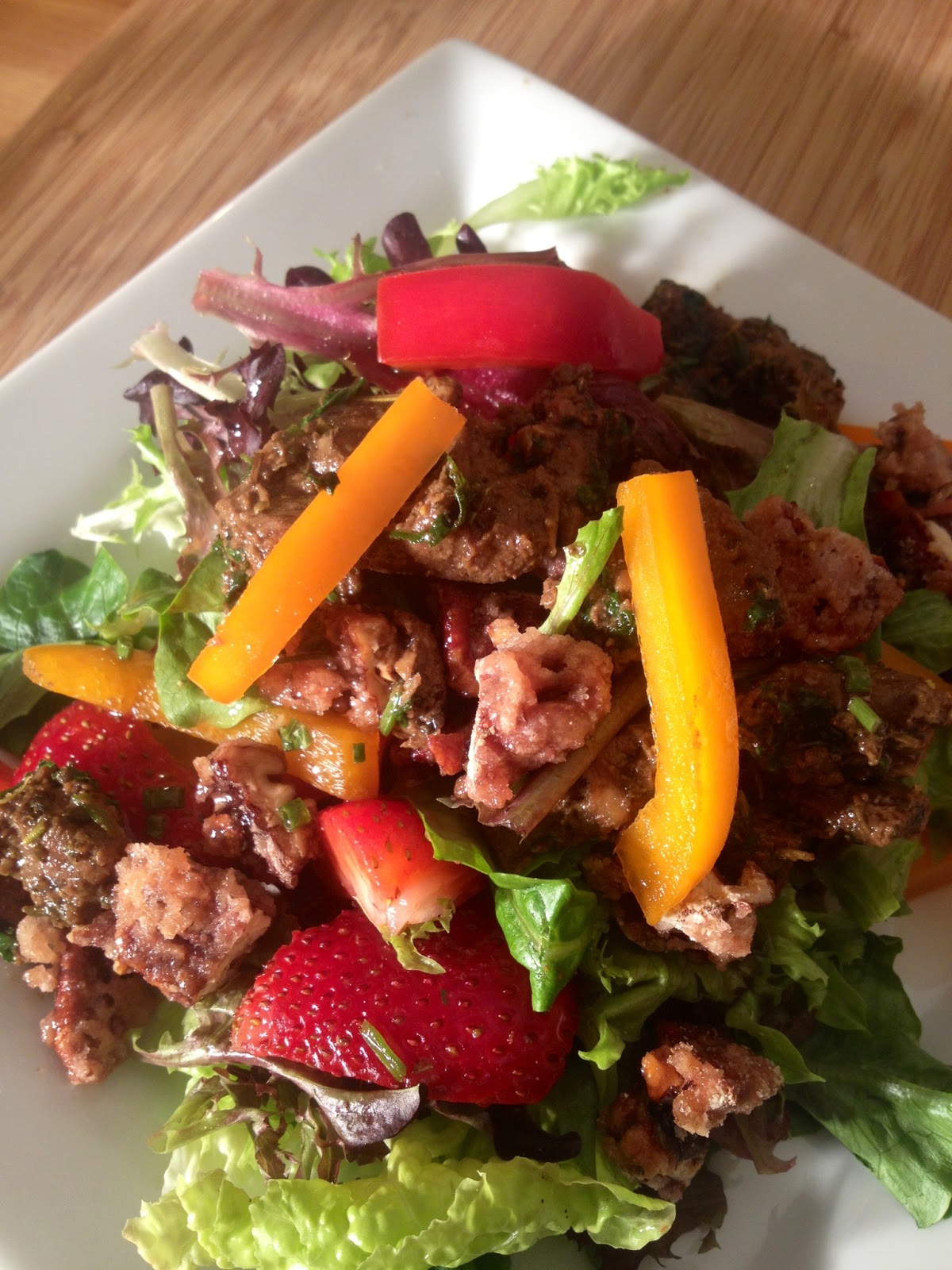 Stella's Meza: Kenyan Style Beef Salad (with strawberries and peppers)