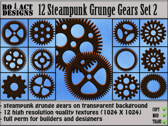Ro!Act Designs: Ro!Act Designs 12 Steampunk Grunge Gears Set 2