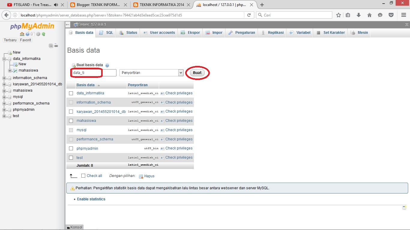 Latihan Pemrograman Web: DATABASE PADA XAMPP DAN PHP