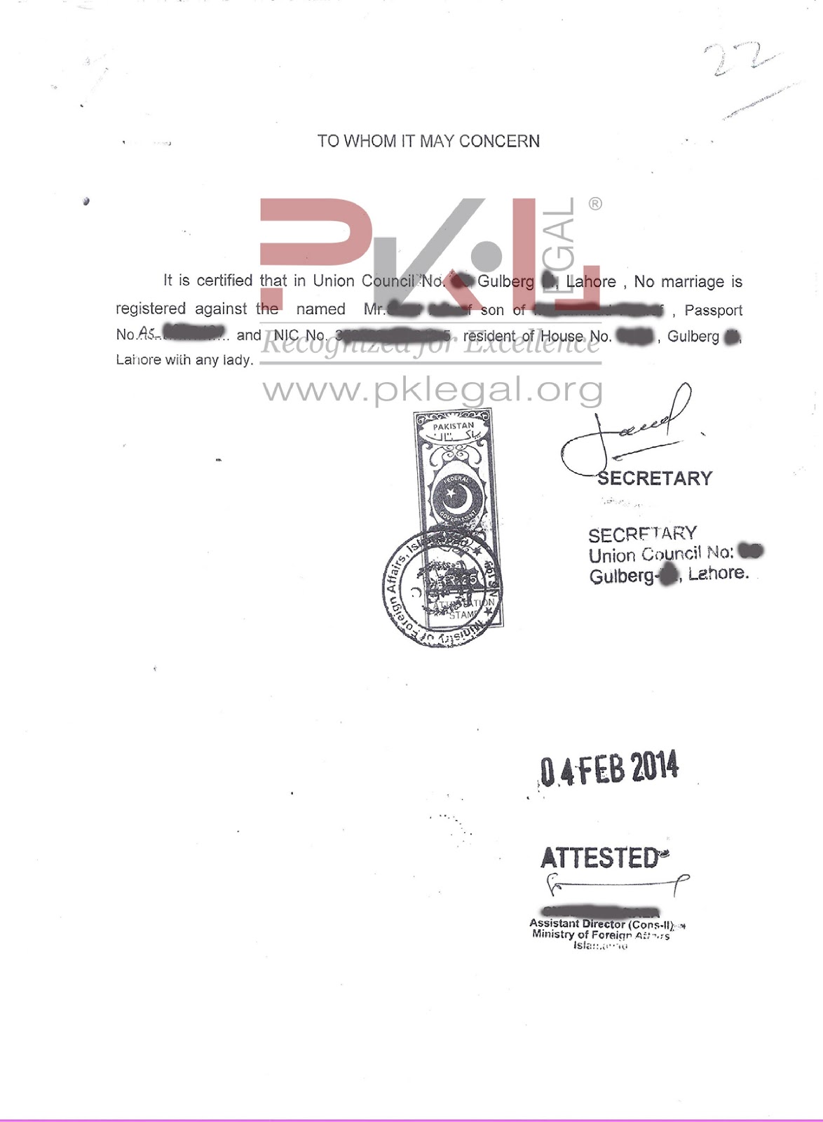 Getting an Unmarried Certificate from Pakistan