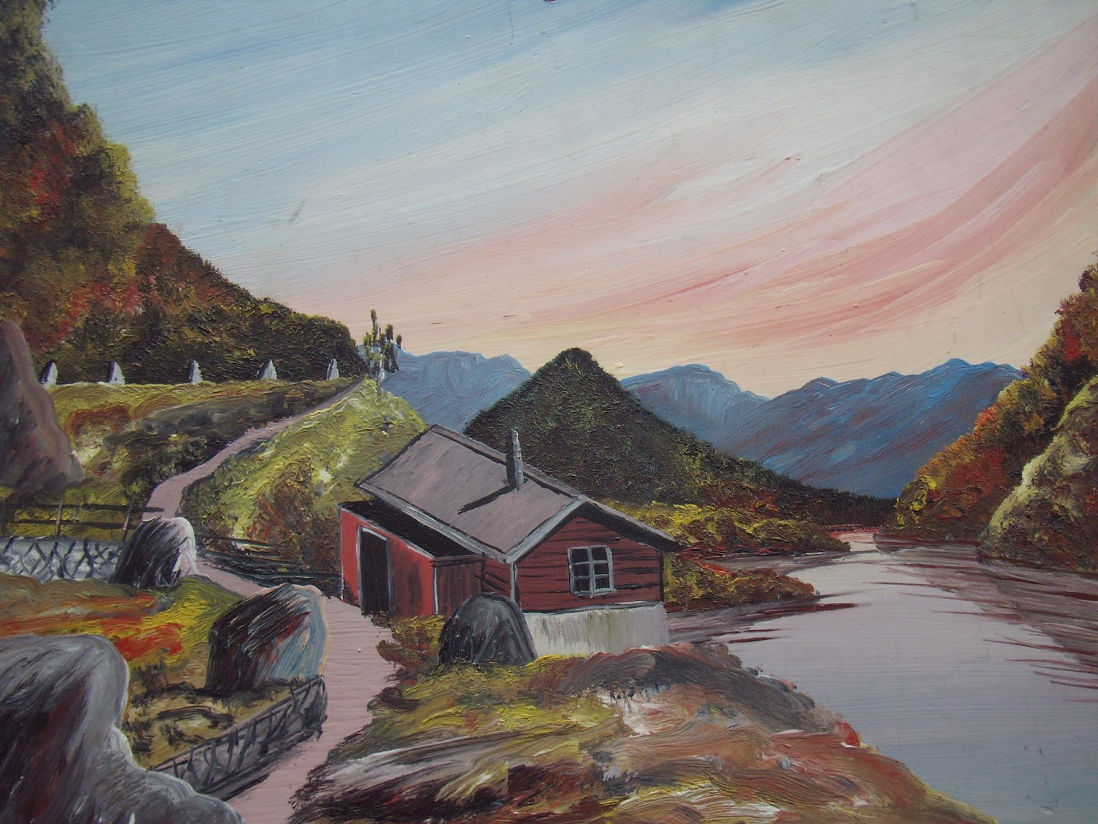Private art collection: Norwegian fjord landscape. Painting.