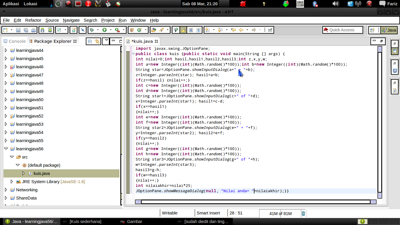 Indahnya berbagi ^_^: Contoh Program Java Kuis Sederhana