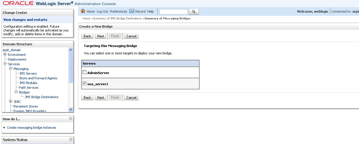 Learning SOA: Configure Message bridge in Weblogic server(SOA Suite)
