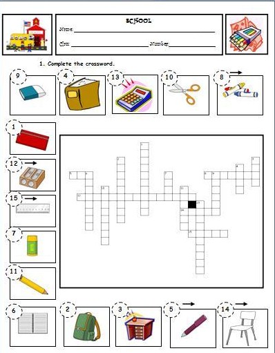 ENGLISH SPOT: Classroom Objects: Crossword