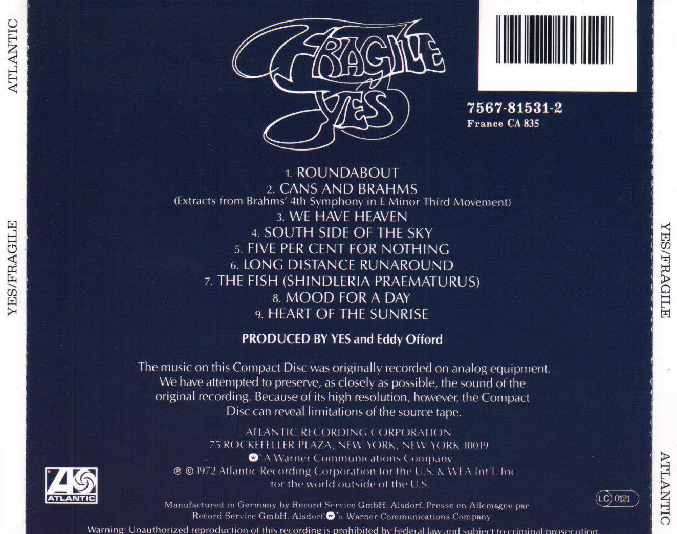 On The Road Again: Yes "Fragile"