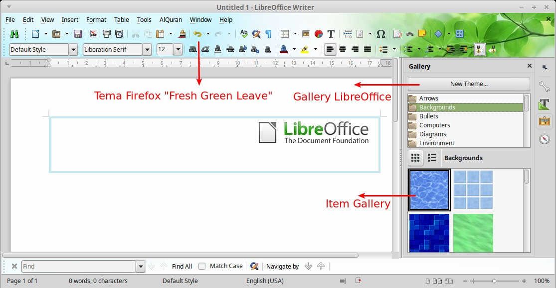 Mengganti dan Menggunakan Tema Libreoffice, Personalization dan Gallery