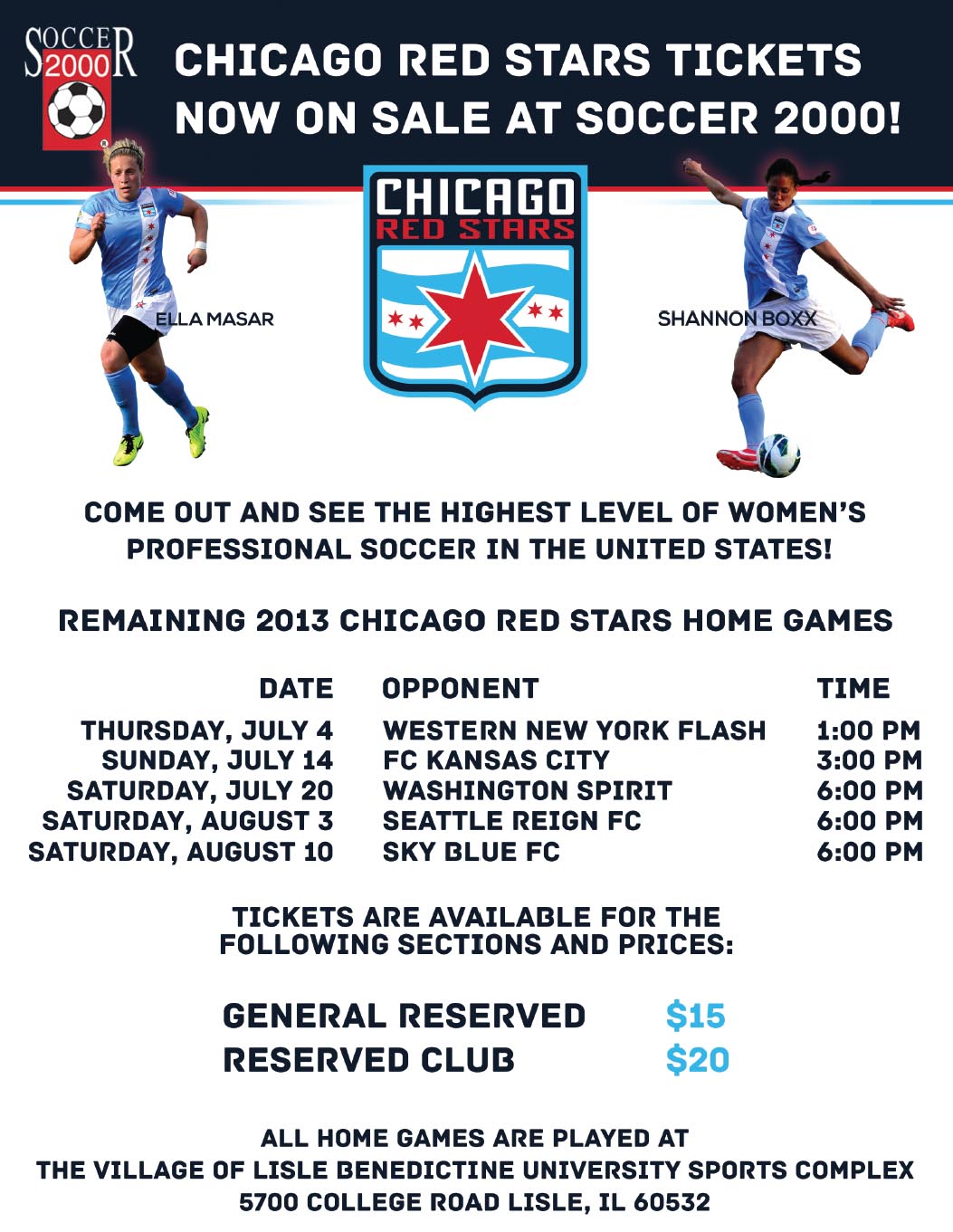 Soccer 2000: CHICAGO RED STARS TICKETS NOW ON SALE AT SOCCER 2000!