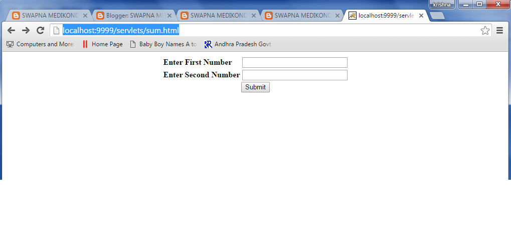 SWAPNA MEDIKONDA: Write a program to receive two numbers from a HTML form and display their sum ...