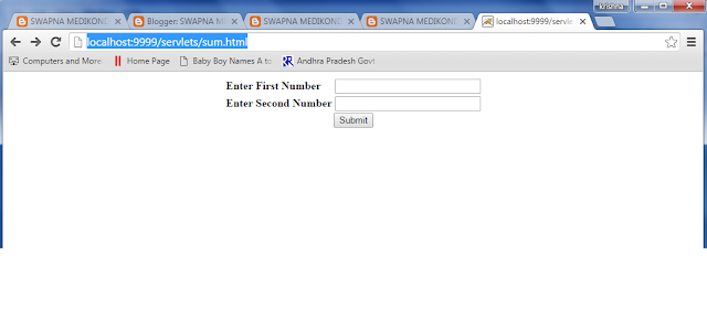 SWAPNA MEDIKONDA: Write a program to receive two numbers from a HTML form and display their sum ...
