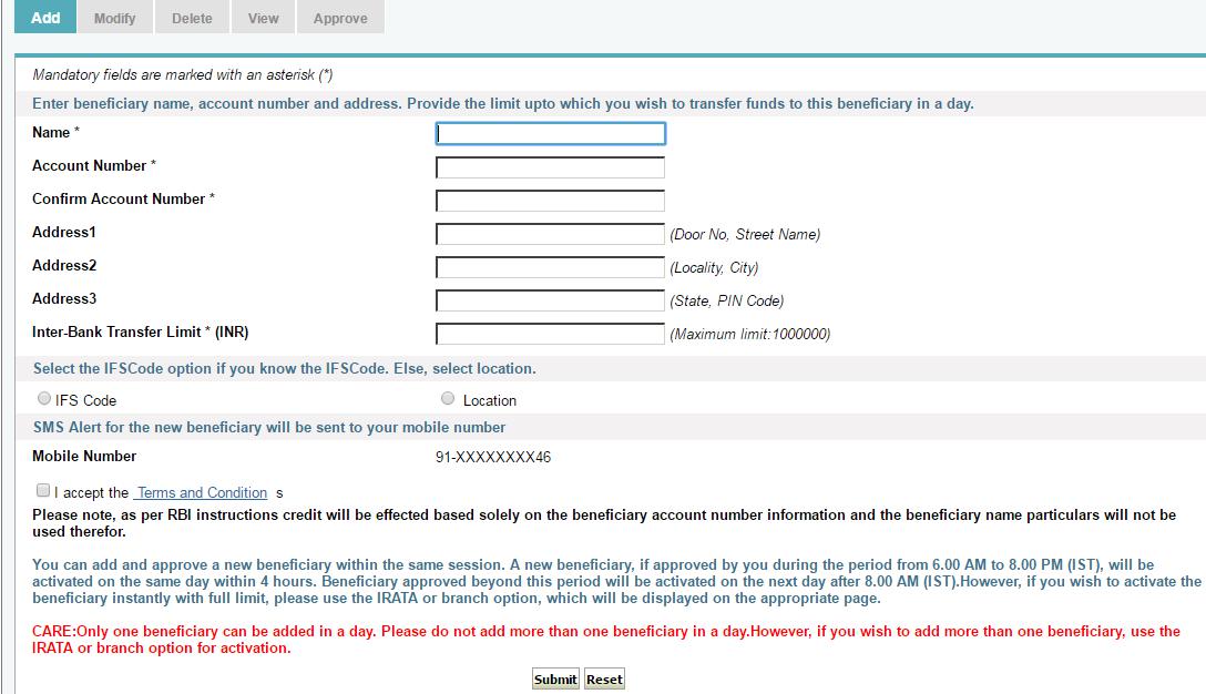 How to add beneficiary to SBI account for fund transfer.