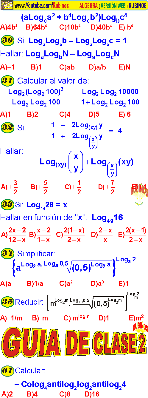 LOGARITMOS DE SECUNDARIA O MEDIA EJEMPLOS RESUELTOS