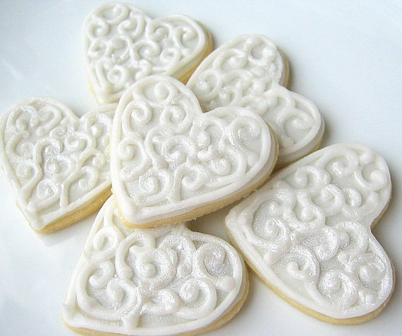 Silver Heart Sugar Cookies Iced Wedding Favor Cookies Pearl Gray - Unxia