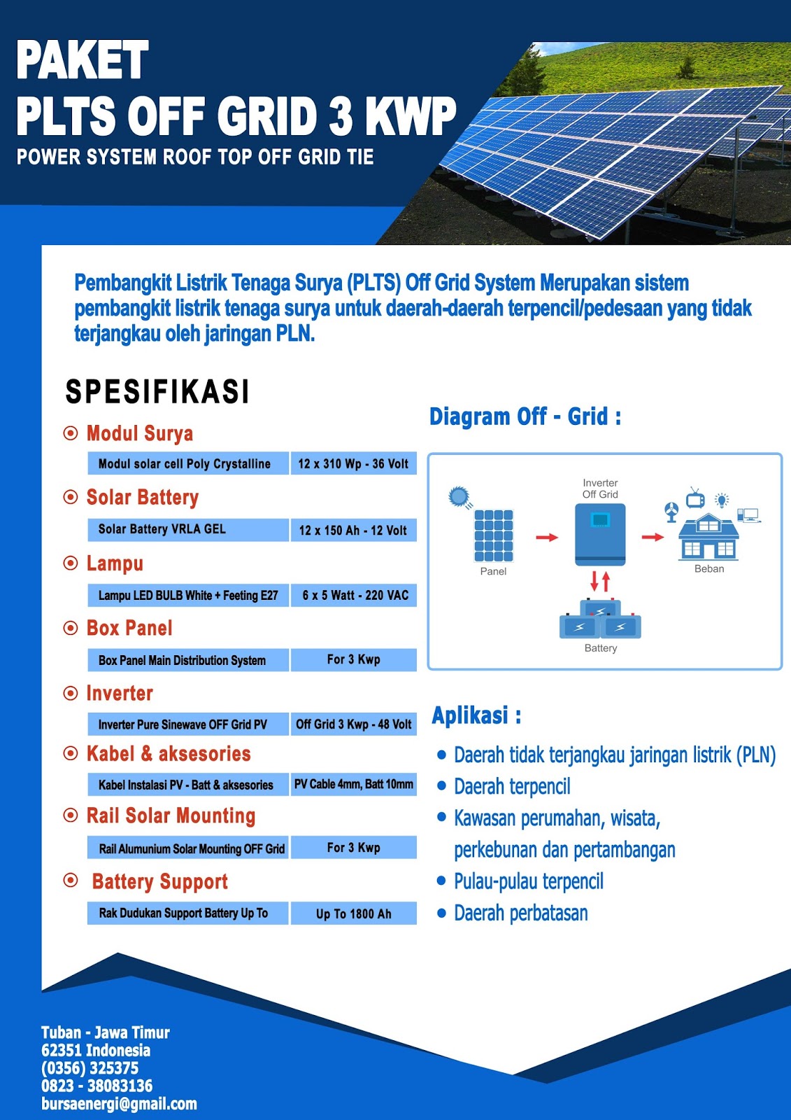 Energi Surya: Paket PLTS Off Grid 3 KWP