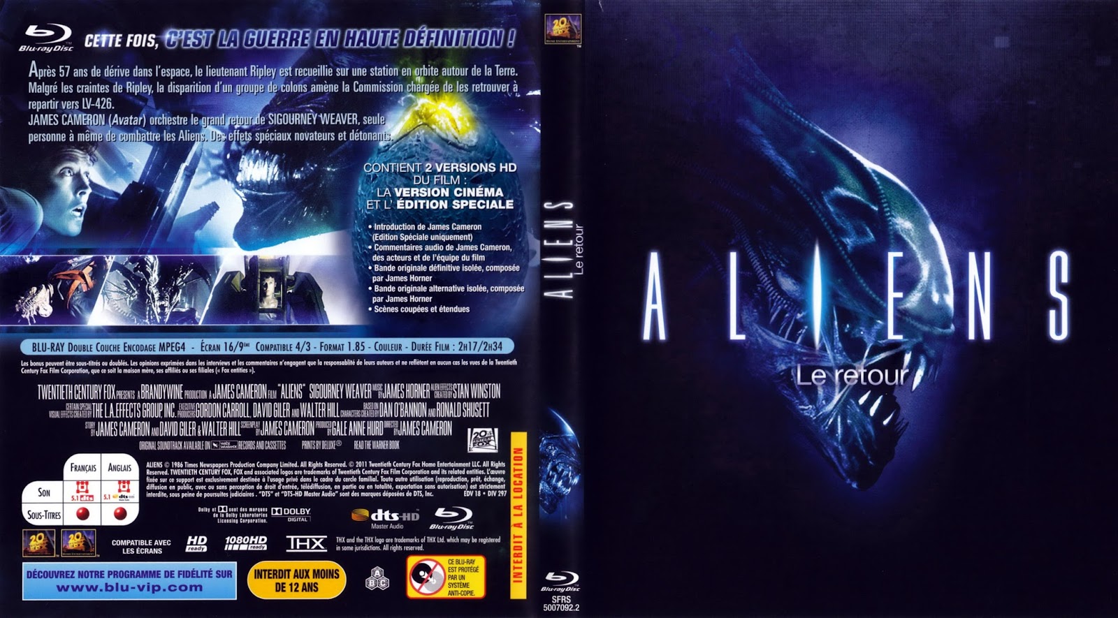 BLU-RAY JAQUETTES BLU-RAY: Aliens 2 - Le retour
