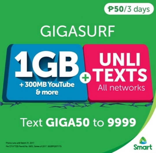 Smart GIGA Surf 50 Now Comes with FREE Unli Texts To All Networks
