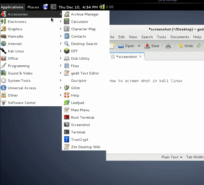 kali linux how to take screenshot screen shot desktop