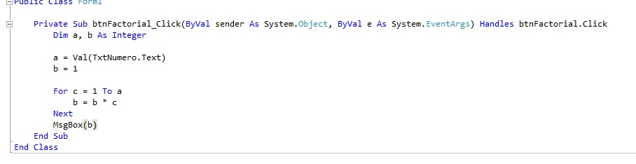 Visual studio 2015 (visual basic) : Determinación de un Número factorial