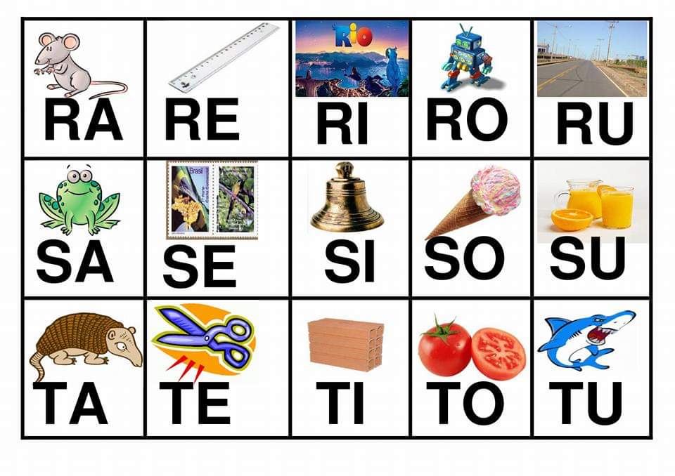 Sílabas simples Cards coloridos e ilustrados com as sílabas simples ...