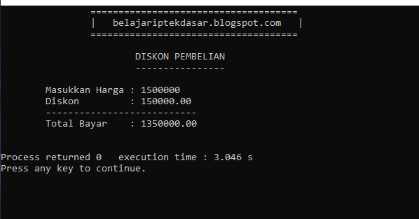 PROGRAM PERHITUNGAN DISKON DENGAN BAHASA C