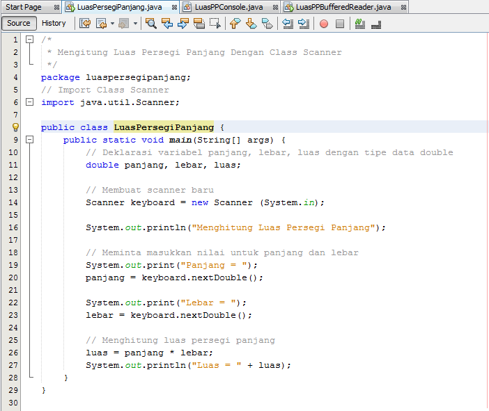 Menghitung Luas Persegi Panjang Dengan Java Menggunakan Class Scanner, Class Console dan ...