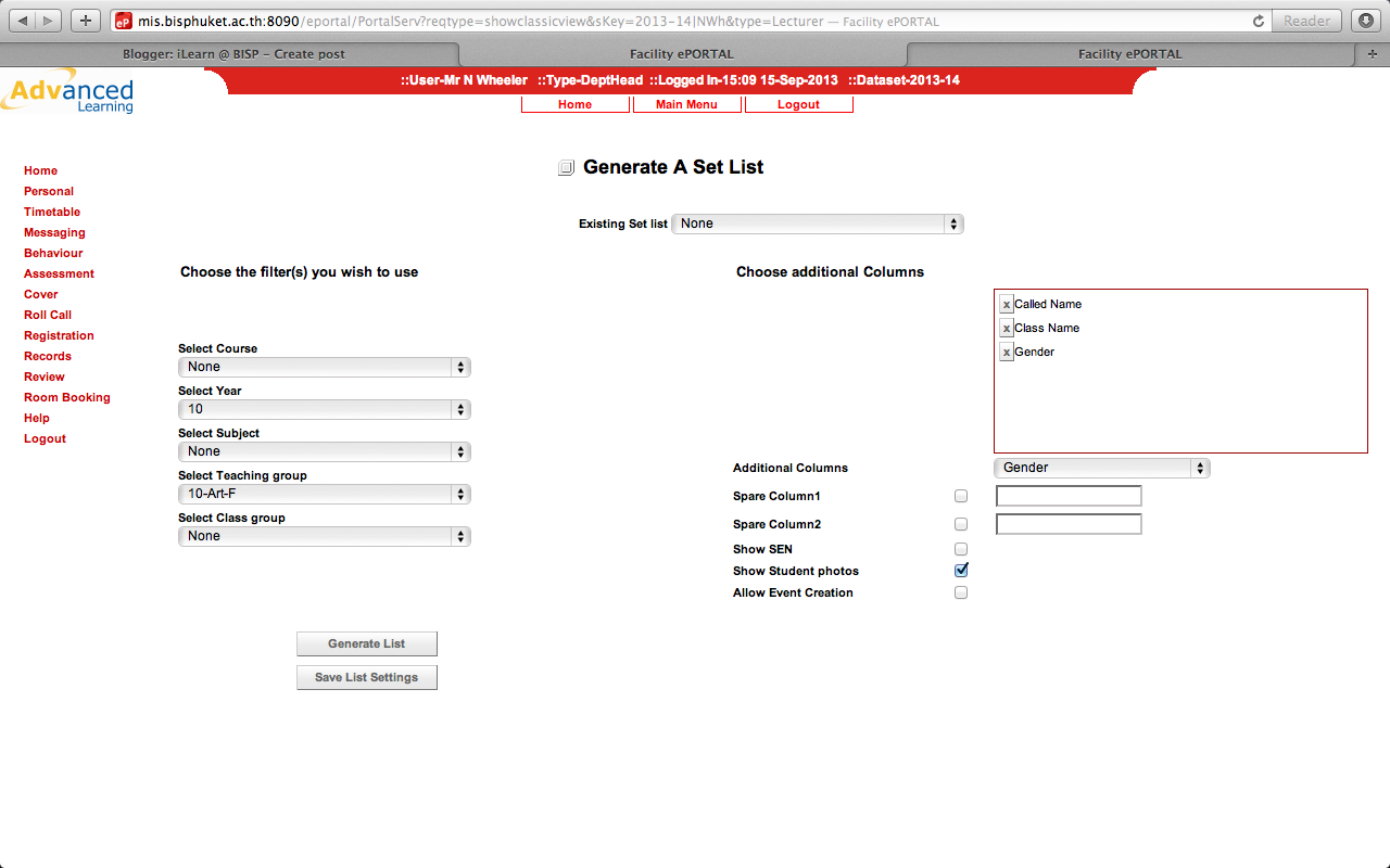 ePortal - making lists of student information - iLearn @ BISP