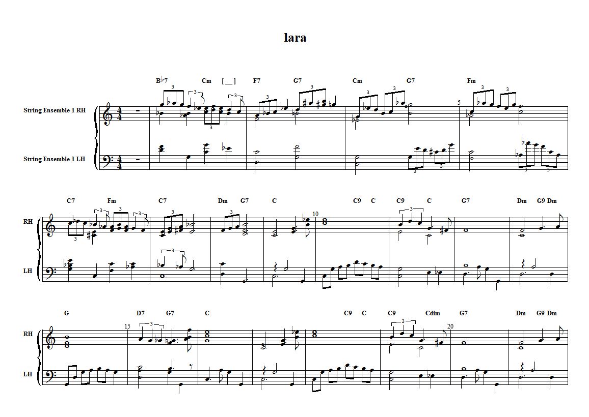 Aprender piano y guitarra: Tema de Lara. Partitura . Videopartitura.