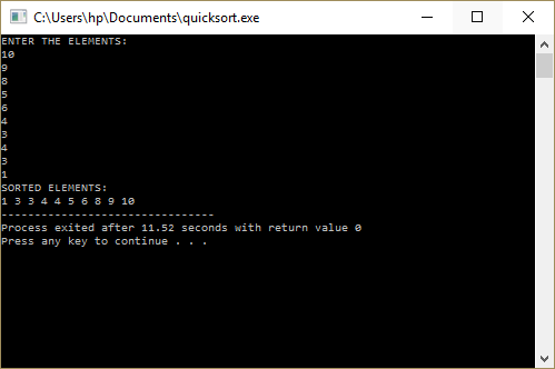 C++ Program to sort elements using Quick Sort [DEVCPP/GCC] - TECHCPP