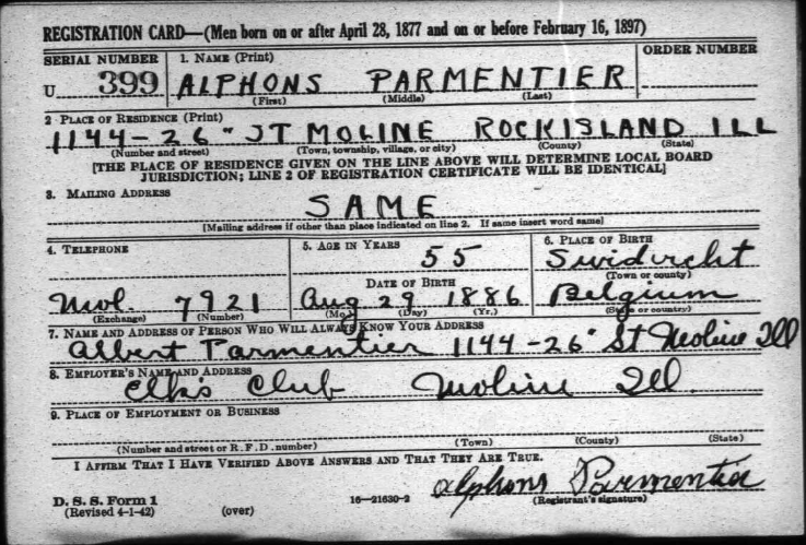 East Texas Genealogy: Alfons Parmentier - WWII draft card