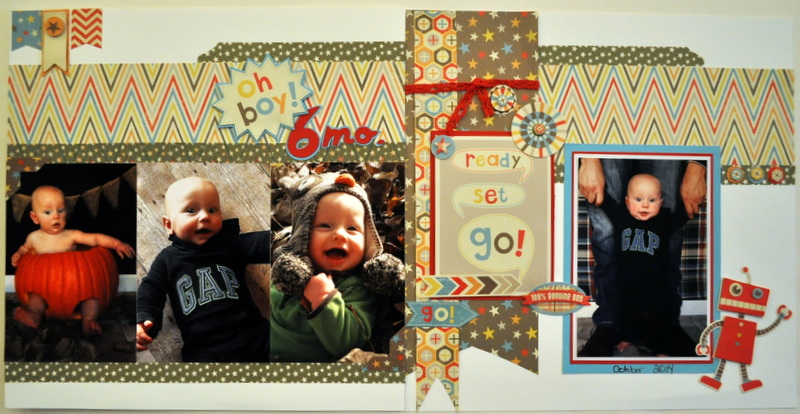Random Memories: Two Page Scrapbook Layout - "Oh Boy - 6 Months"