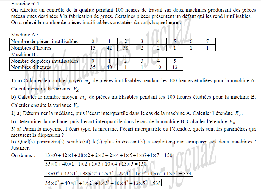 Statistique descriptive: Exercice corrigé 22 en statistique descriptive